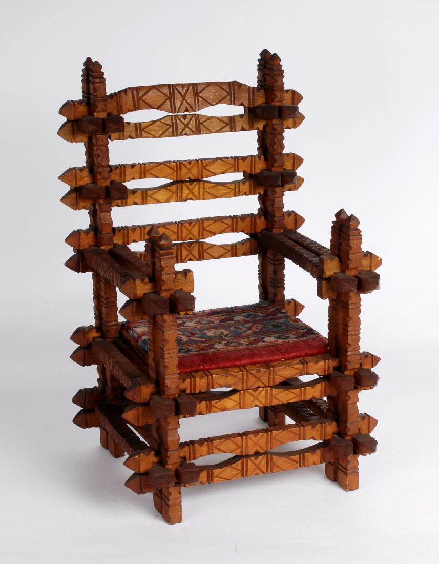 Tramp Art Crown-of-Thorns Miniature Chair