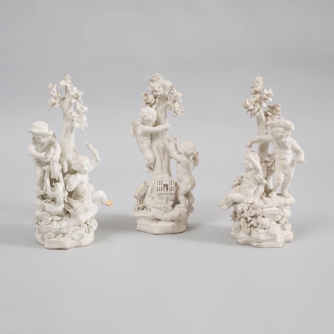 Three Derby Biscuit Porcelain Tree Groups