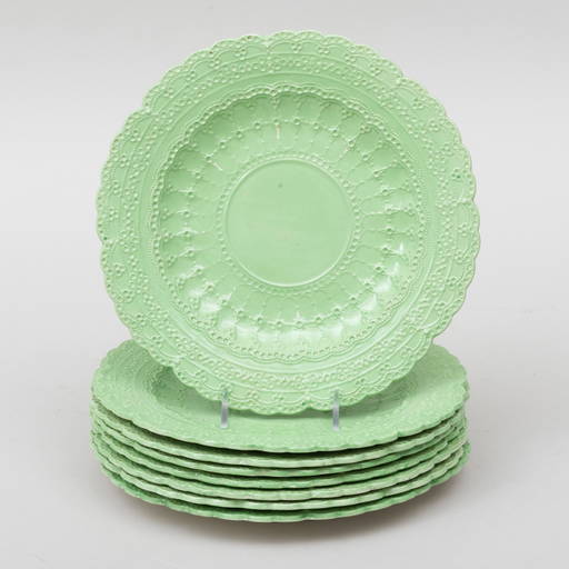 Set Of Eight Copeland Spode Green Glazed Creamware