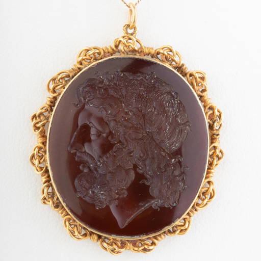 Carved Carnelian Agate Intaglio Of Zeus With An Oak