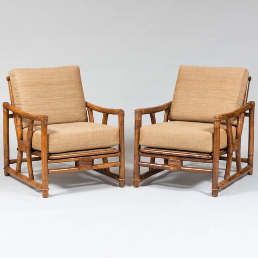 Pair of Ficks Reed Bamboo Armchairs with Jim Thompson Silk Cushions ...