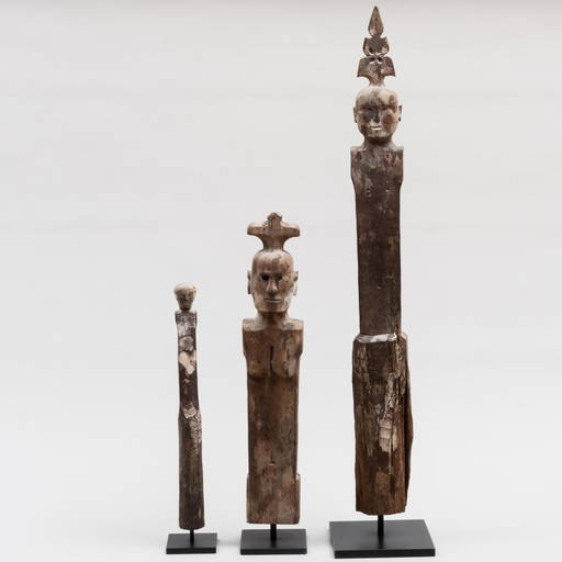 Group Of Three Indonesian Or Sunduk Carved And Painted Wood Figural ...