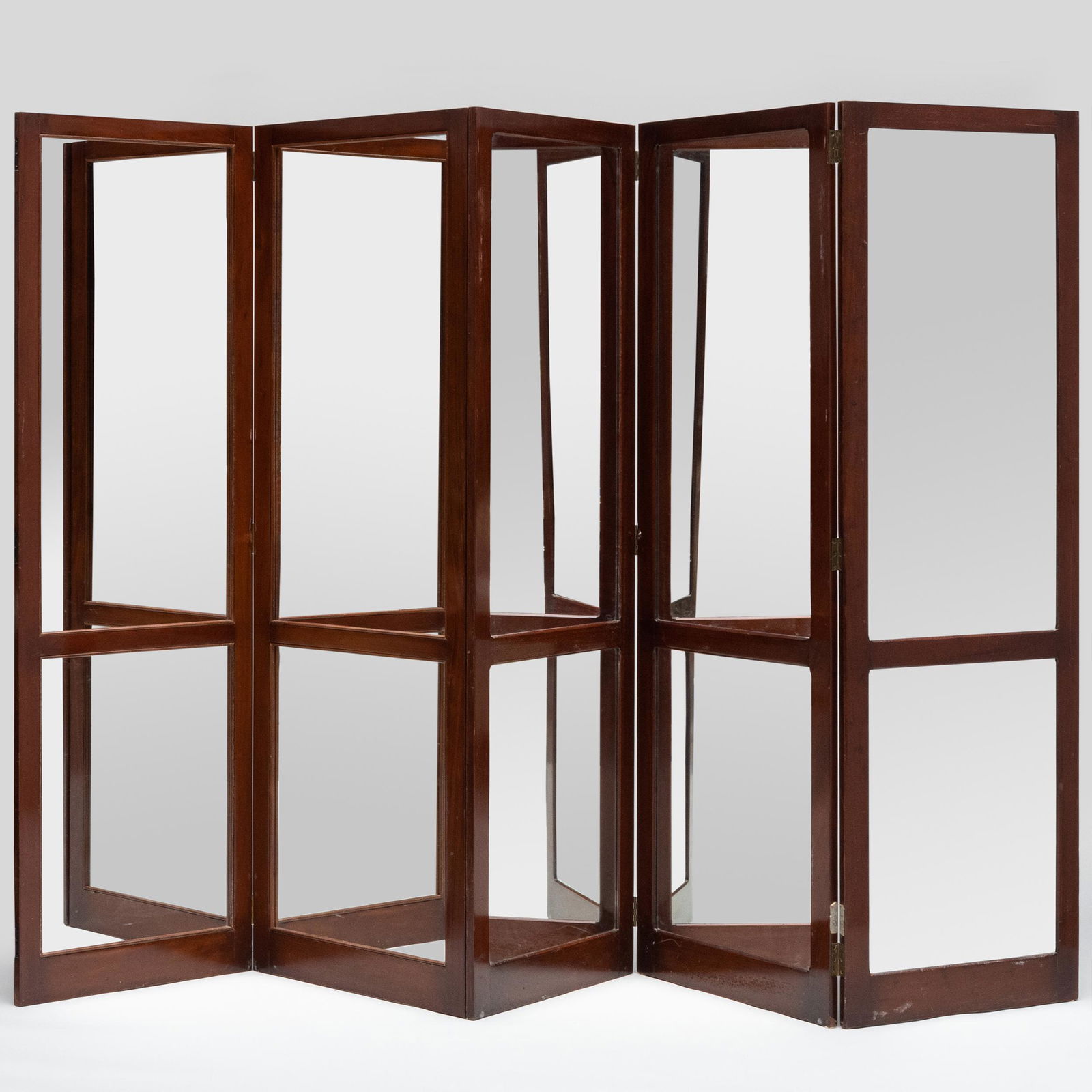 Directoire Style Mahogany and Mirrored Five-Panel Double-Sided Screen ...