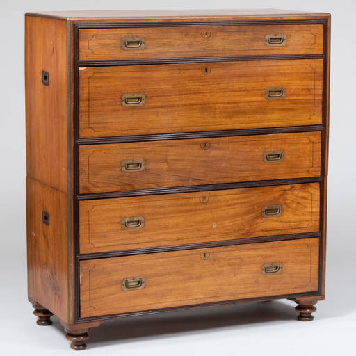 English Brass Mounted Mahogany Campaign Secretary Chest