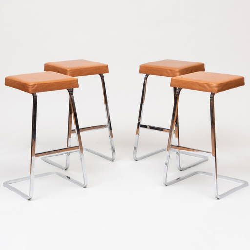 Set Of Four Philip Johnson And Mies Van Der Rohe For Knoll Bar Stools