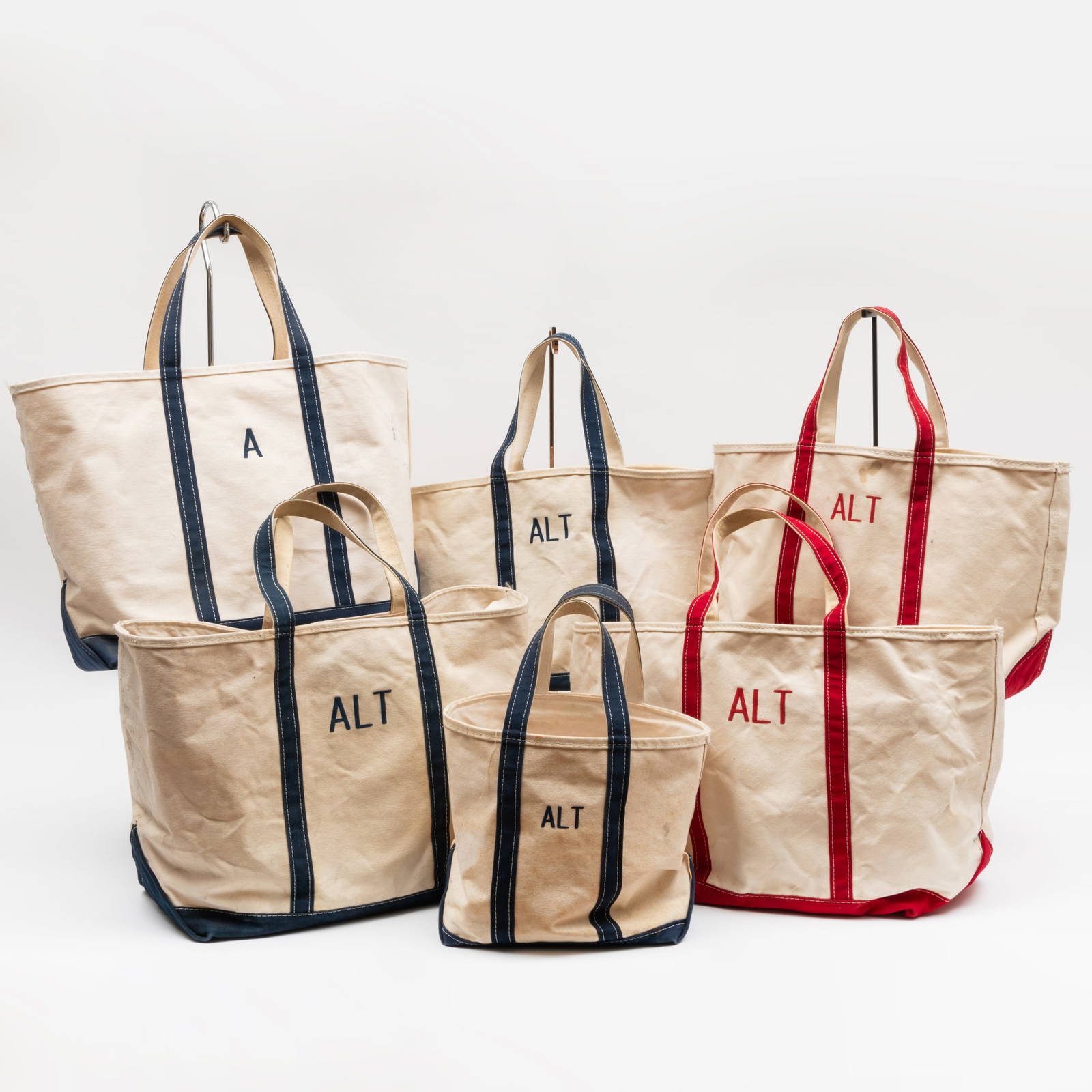 Group Of Six Ll Bean Canvas Totes With Monogram Auction
