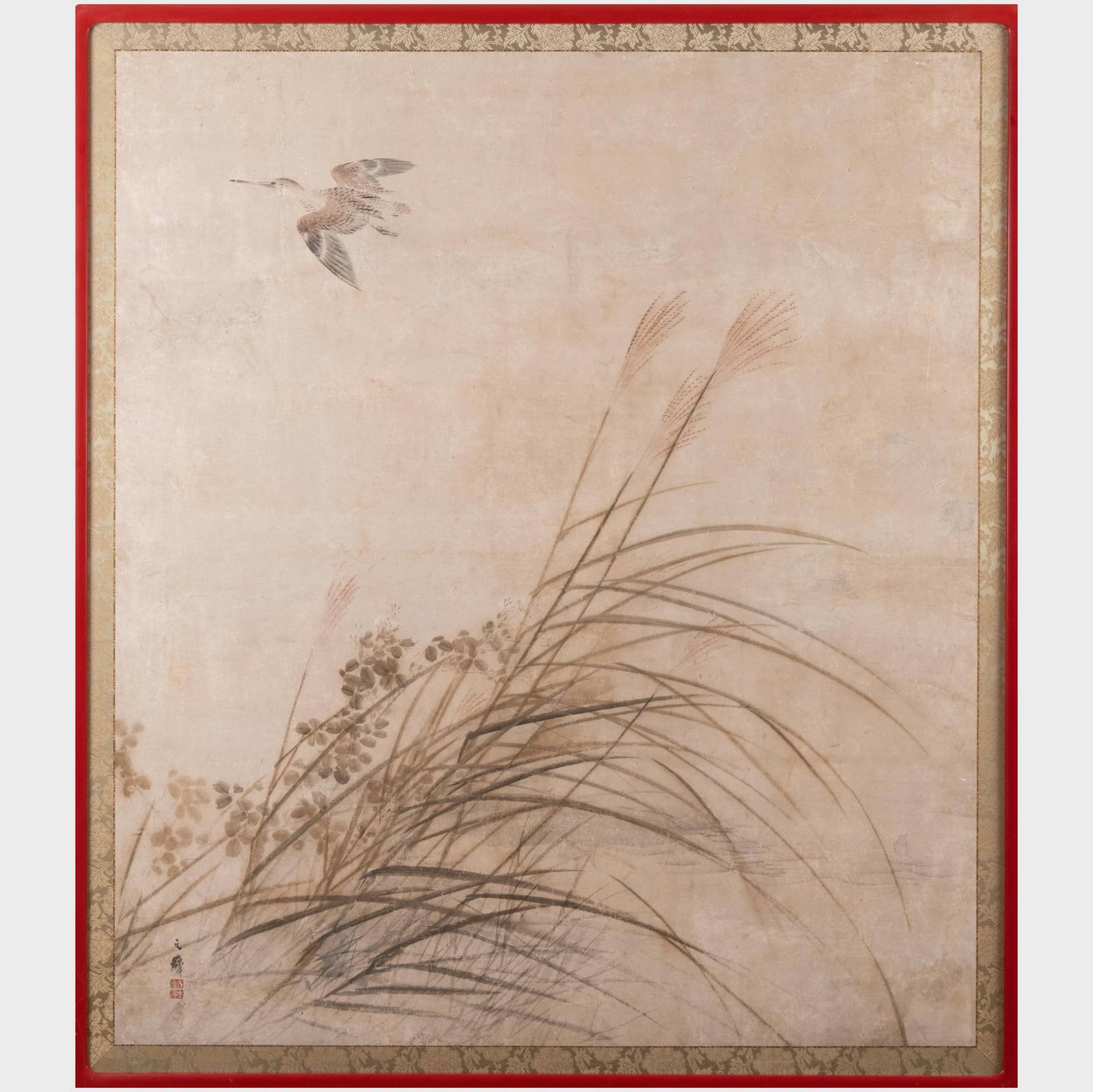 Chinese Scroll Painting Of Birds And Reeds Auction