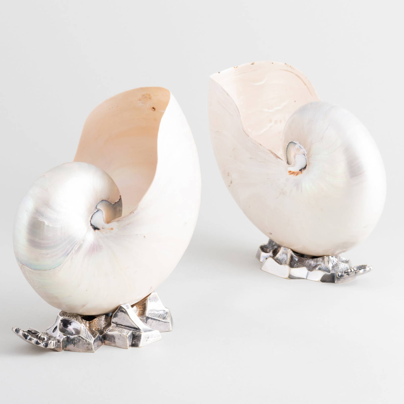 Pair Of Elkington Silver Plate Mounted Nautilus Shell Centerpieces Auction