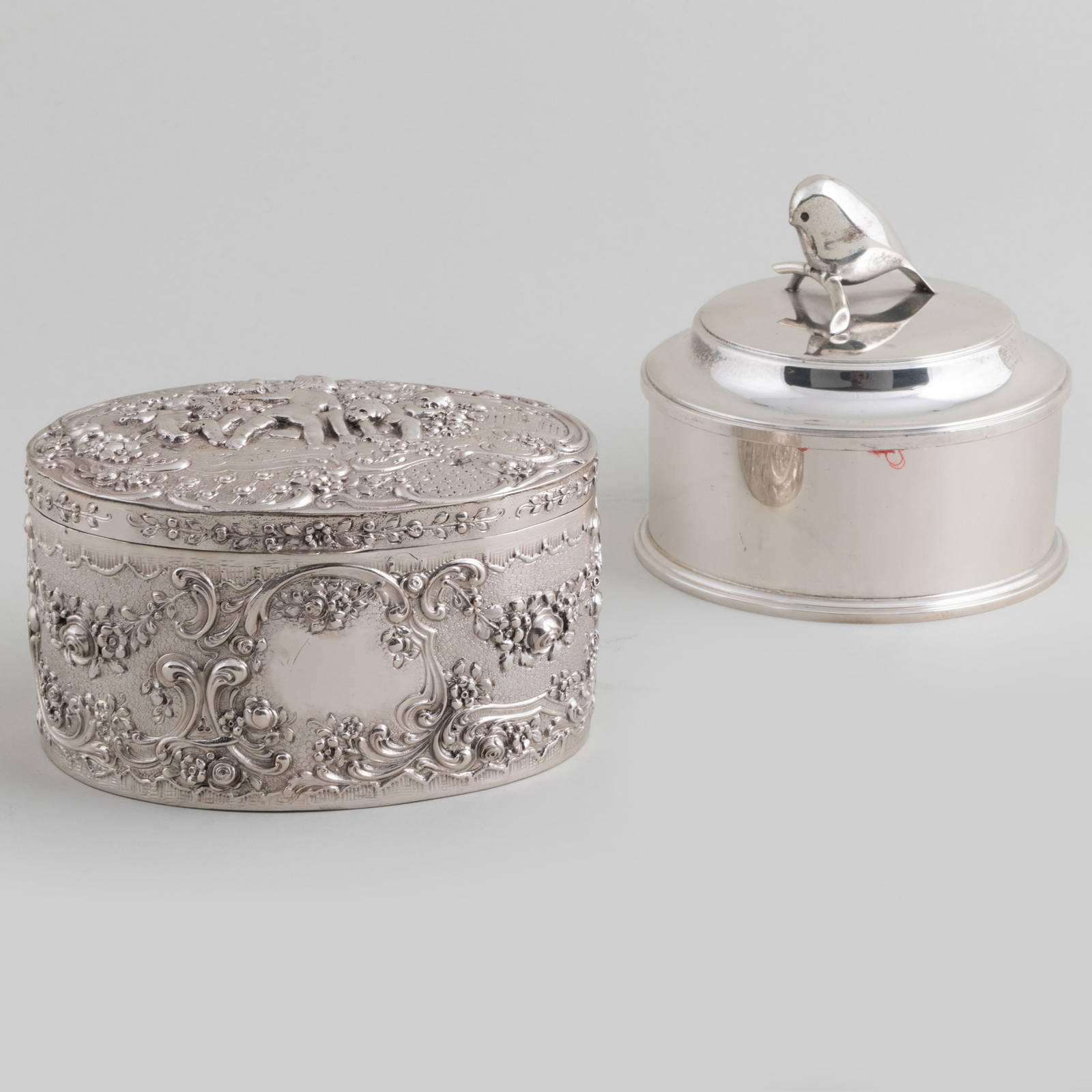 German Silver Repousse Oval Box And A Tiffany & Co. Silver Bird Box And ...