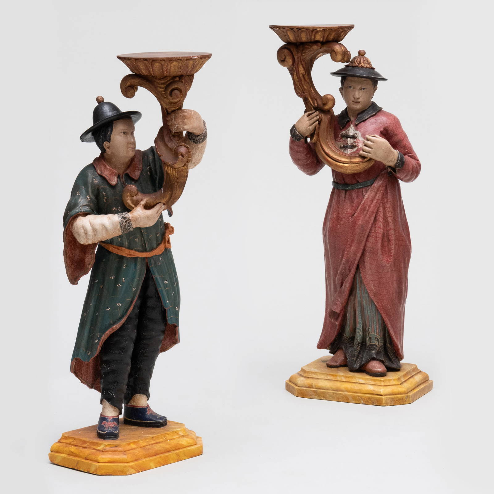 Pair Of Asian Inspired Painted Wood Figural Torcheres, In The Rococo ...