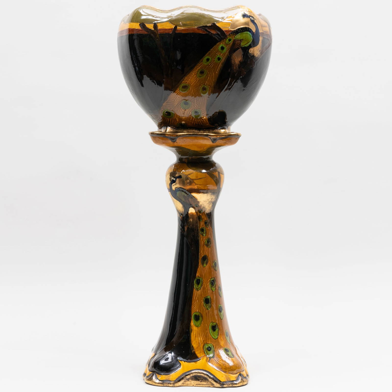 Thomas Forester & Sons Pottery Peacock Jardinière And Stand Auction