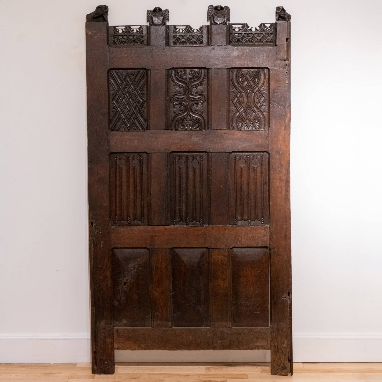 Pair Of Gothic Carved Oak Panels Together With A Linen Fold Panel Auction