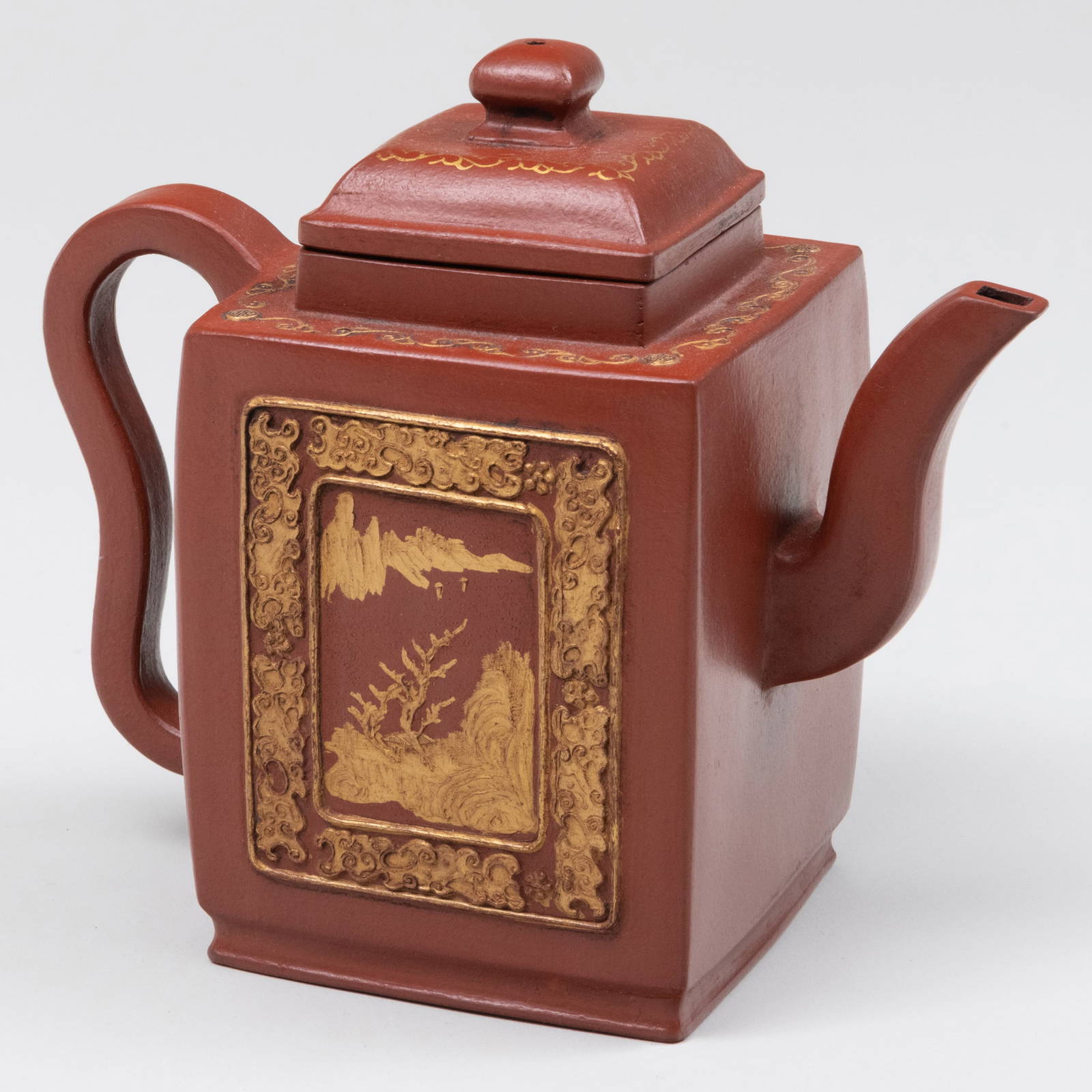 Chinese Gilt-decorated Yixing Red Pottery Rectangular Teapot And Cover ...