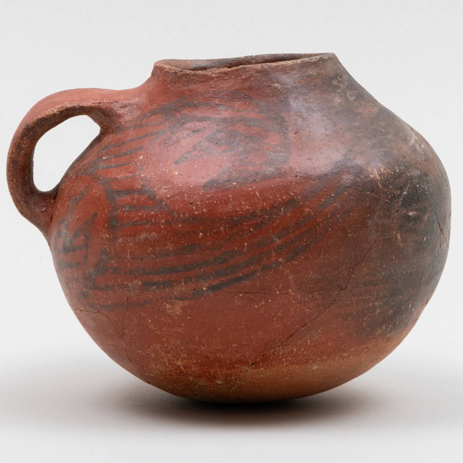 Wingate Redware Pottery With Loop Handle And Band Of Black Linear ...