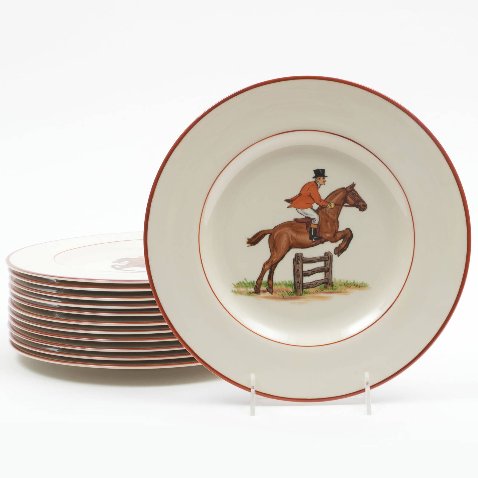 Set Of Twelve Pickard Porcelain Equestrian Plates Auction