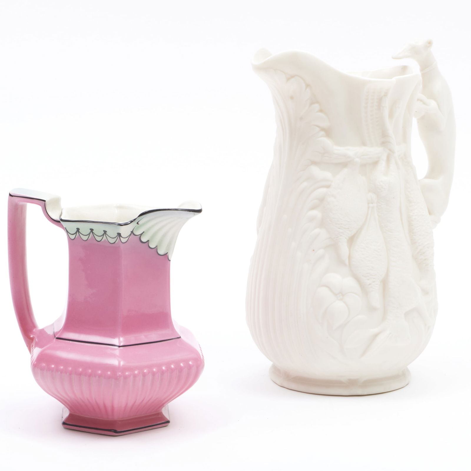 Parian Ware 'game' Pitcher And A Pink Glazed Pitcher - Jun 18, 2025 ...