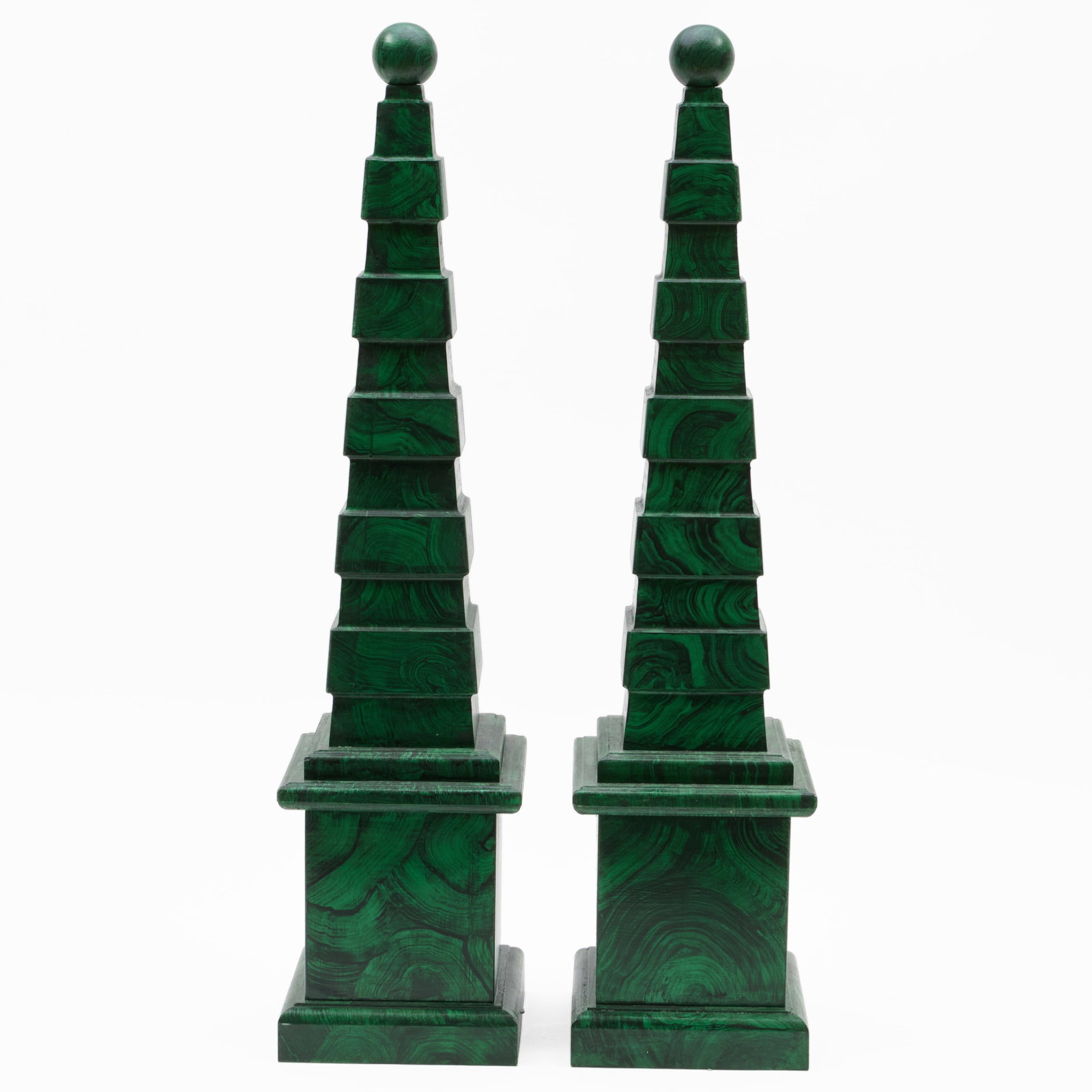 Pair Of Tall Malachite Painted Rusticated Obelisks Auction