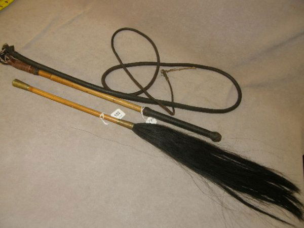 2153: 2 FOX HUNTING WHIPS -LEATHER AND HORSE HAIR