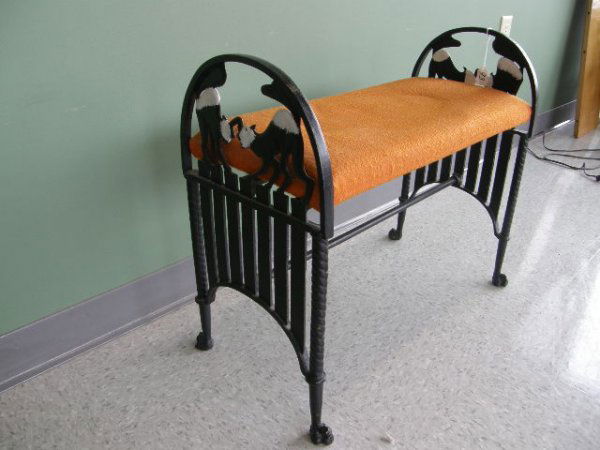 Antique Cast Iron Black Cat Design Bench