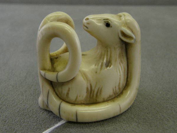Signed Carved Ivory Netsuke Ram
