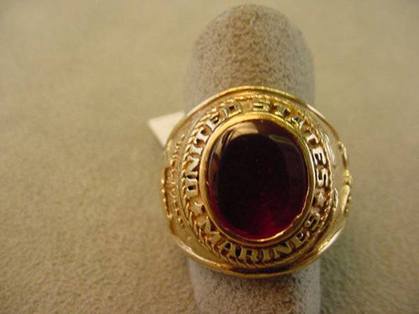 10k Gold U.s. Marines Red Stone Ring