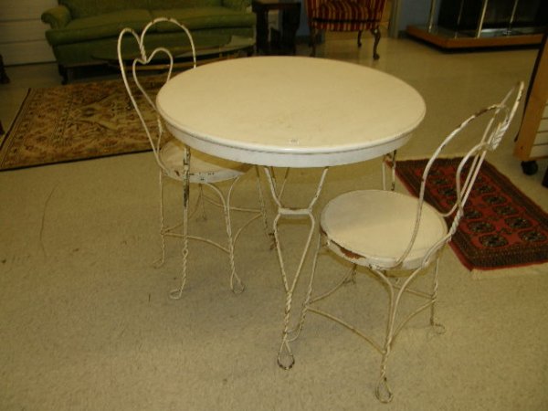Antique Marble Top Ice Cream Table And 2 Chairs