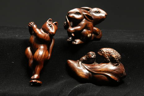 Three Bone And Wood Netsukes