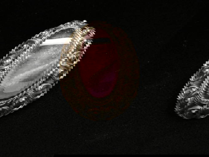 Vintage Sterling Silver Amethyst Hinged Brooch