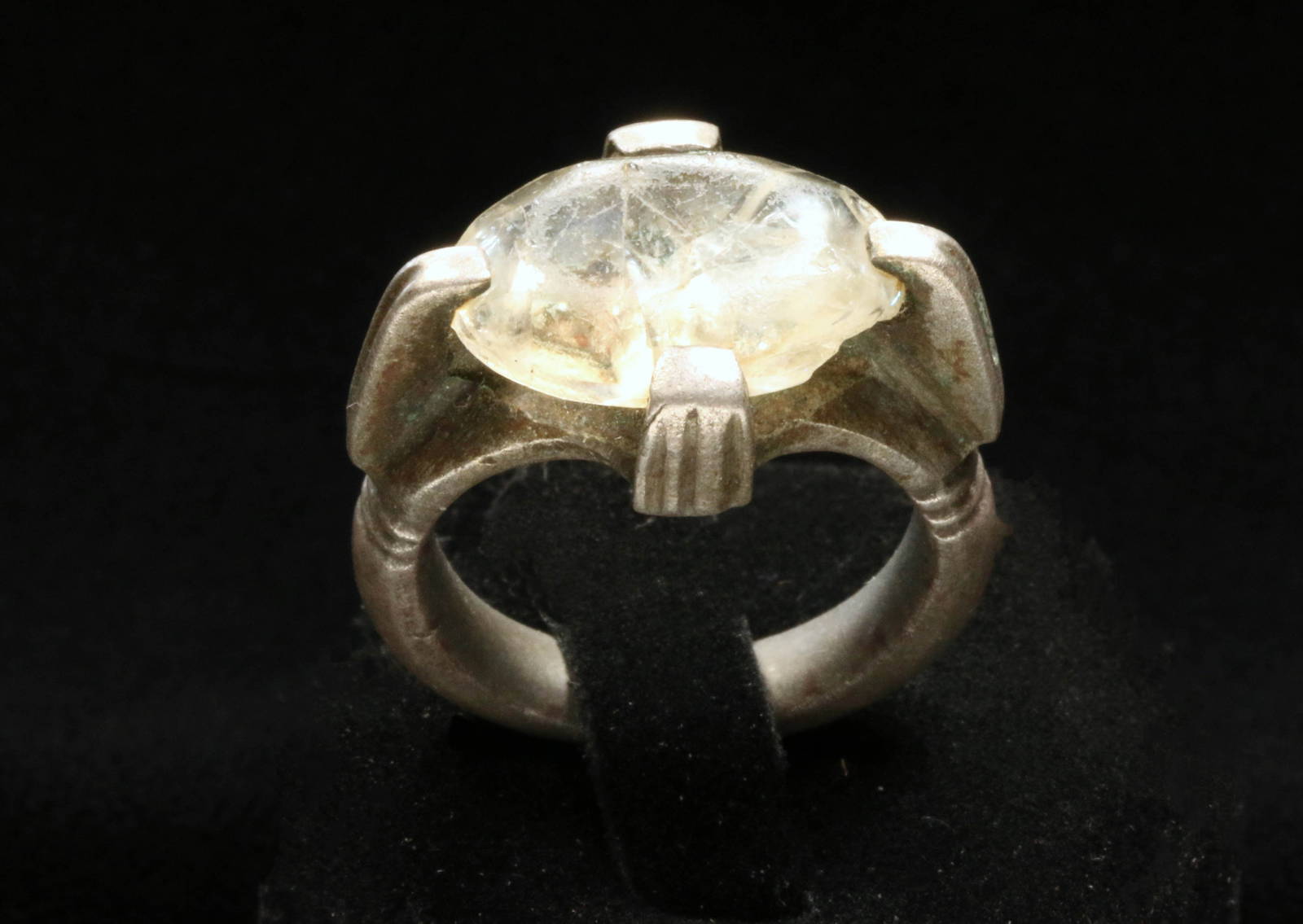 Antique Silver Ring With Cut Crystal Stone Auction