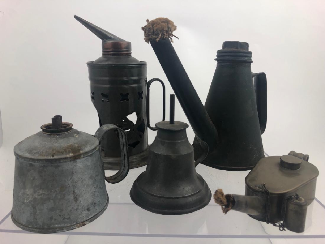 5 Assorted Primitive Rustic Oil Lamps & Lanterns