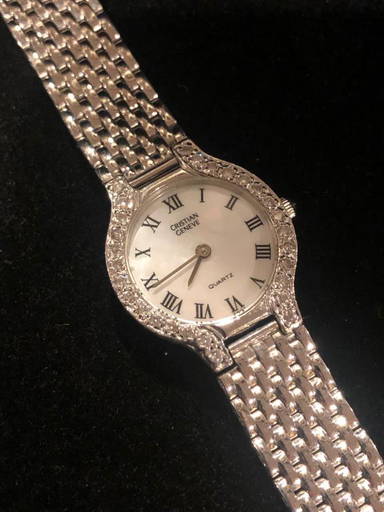 14k White Gold & Diamond Christian Geneve Watch