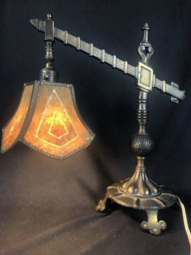 Rare Rembrandt Bridge Desk Lamp W/ Orig Mica Shade