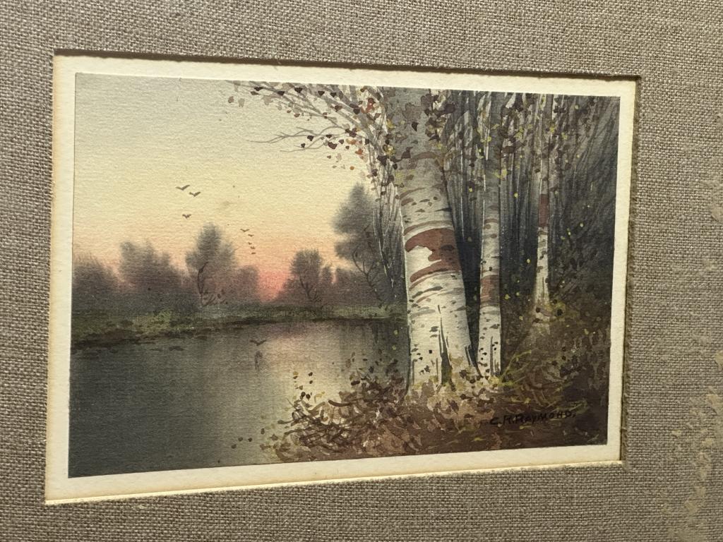 C.r. Raymond Signed Watercolor Birch Trees