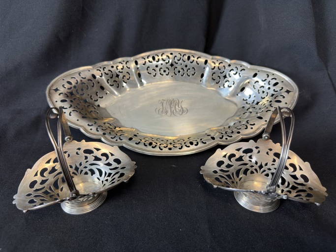 3 Lovely Sterling Silver Dishes W/ Cut Outs