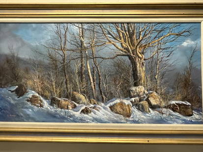 G. Benedict Winter Landscape Oil Canvas Painting