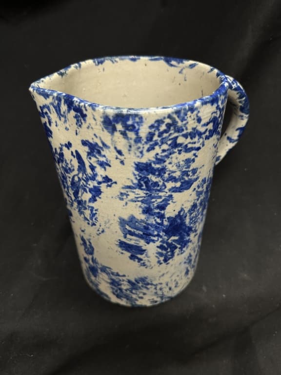 Antique Spongeware Pitcher Spatterware Blue White Auction
