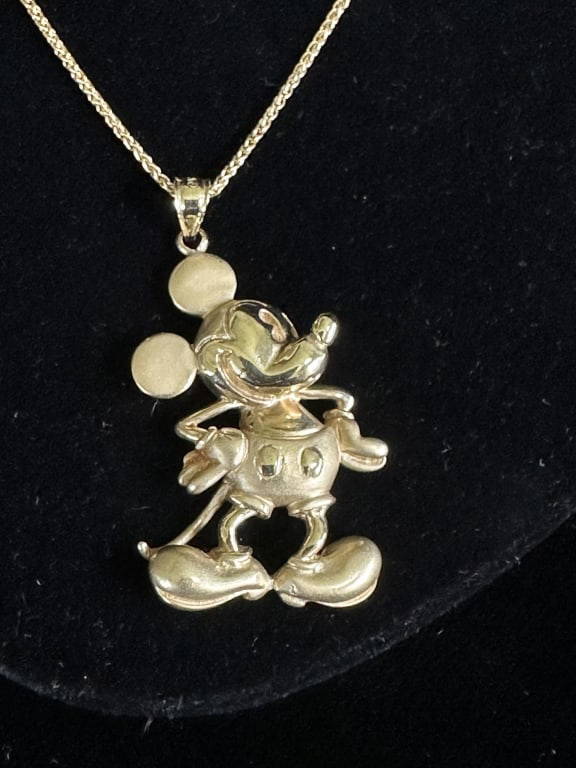 14k Yellow Gold Mickey Mouse Pendant On 30" Chain Auction