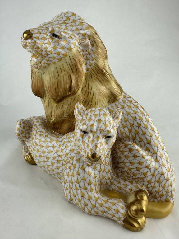 Herend Lion &lioness Yellow Fishnet 15352 Auction