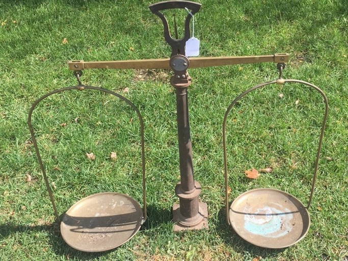 Monumental Antique Iron & Brass Pan Scale