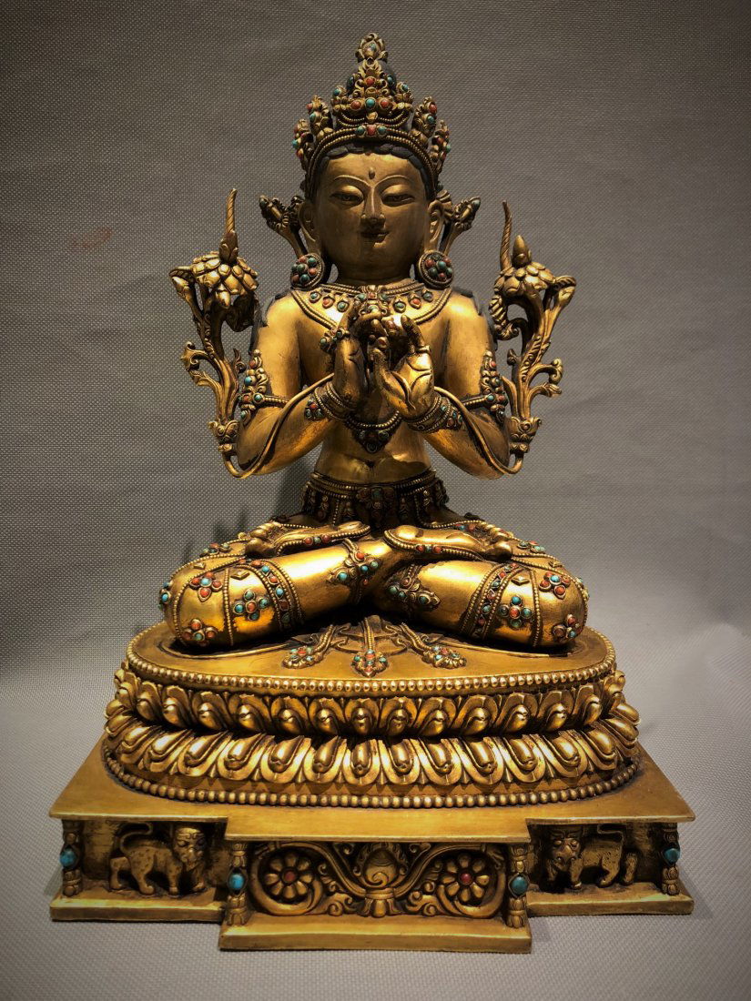 Gilt Bronze Inlaid Figure of Amitayus