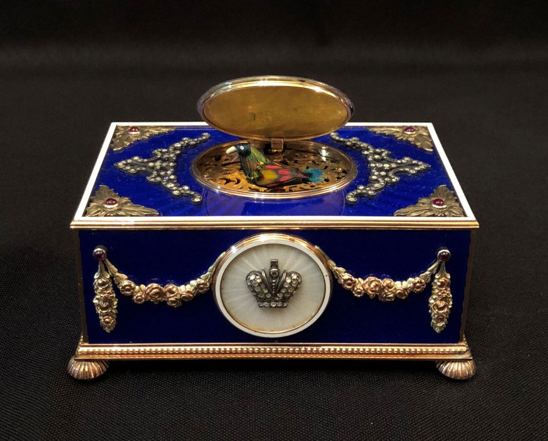 14K Diamonds & Enamel Singing Bird Music Box w/ Mark