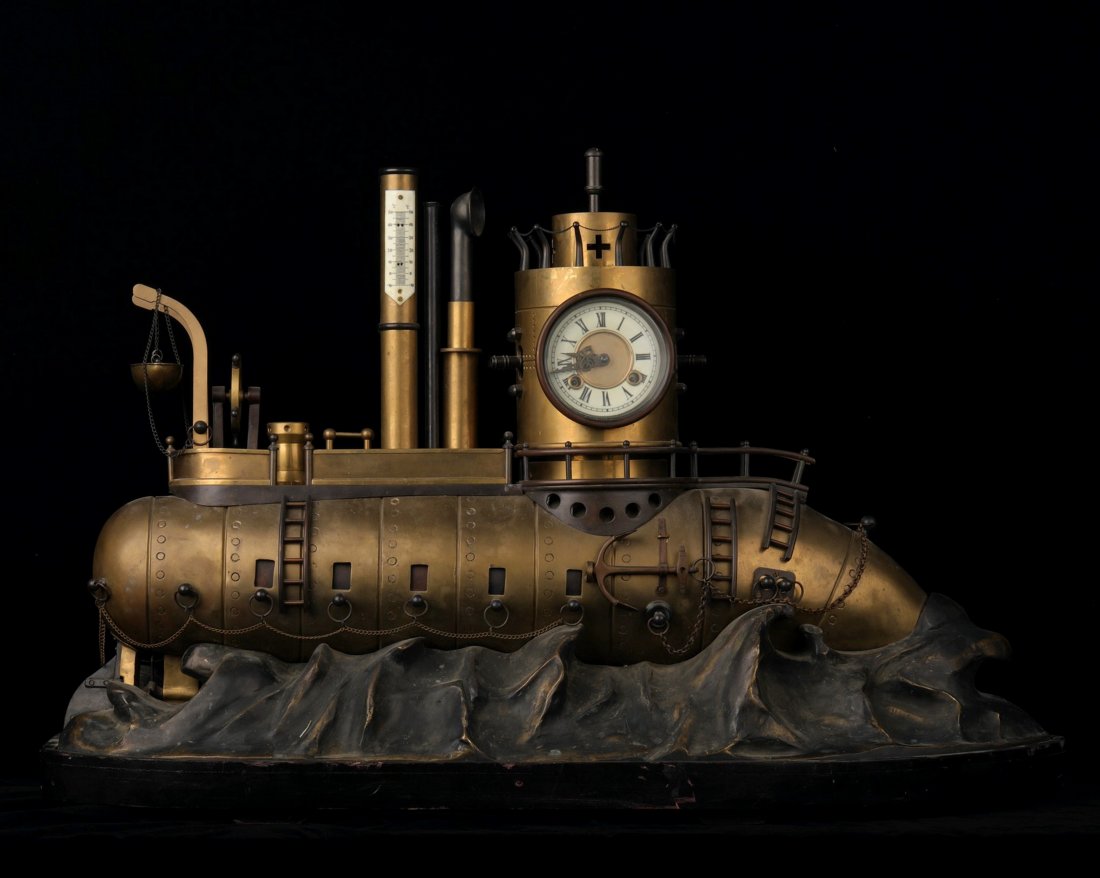 Bronze Submarine-Shaped Barometer On Wood Base - Mar 08, 2020 | Madison ...