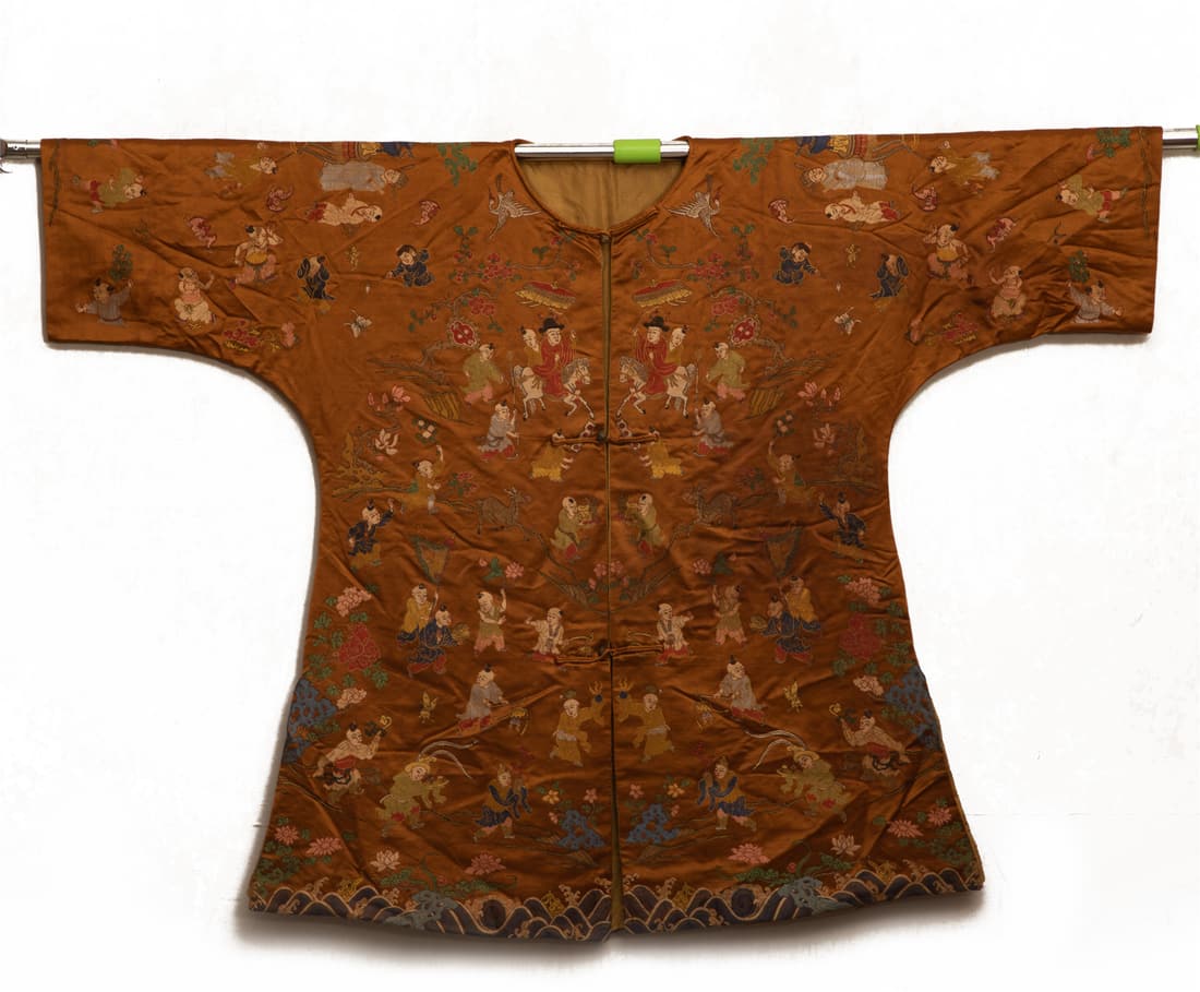 A Chinese Embroidered Kids At Play Robe Auction
