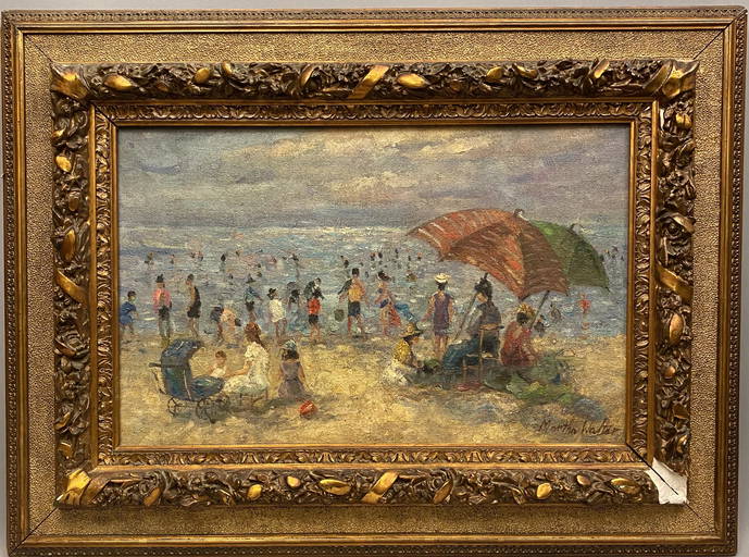 Manner Of Martha Walter Beach Scene Oil On Board