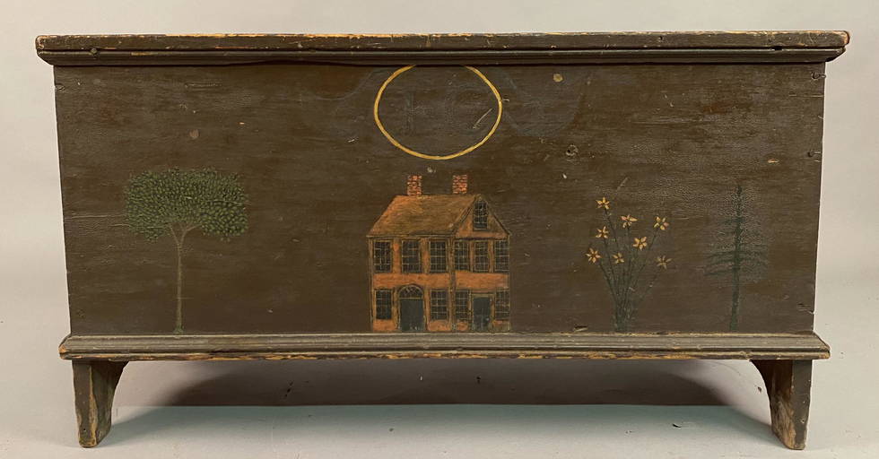 Deerfield Paint Decorated 6 Board Blanket Chest