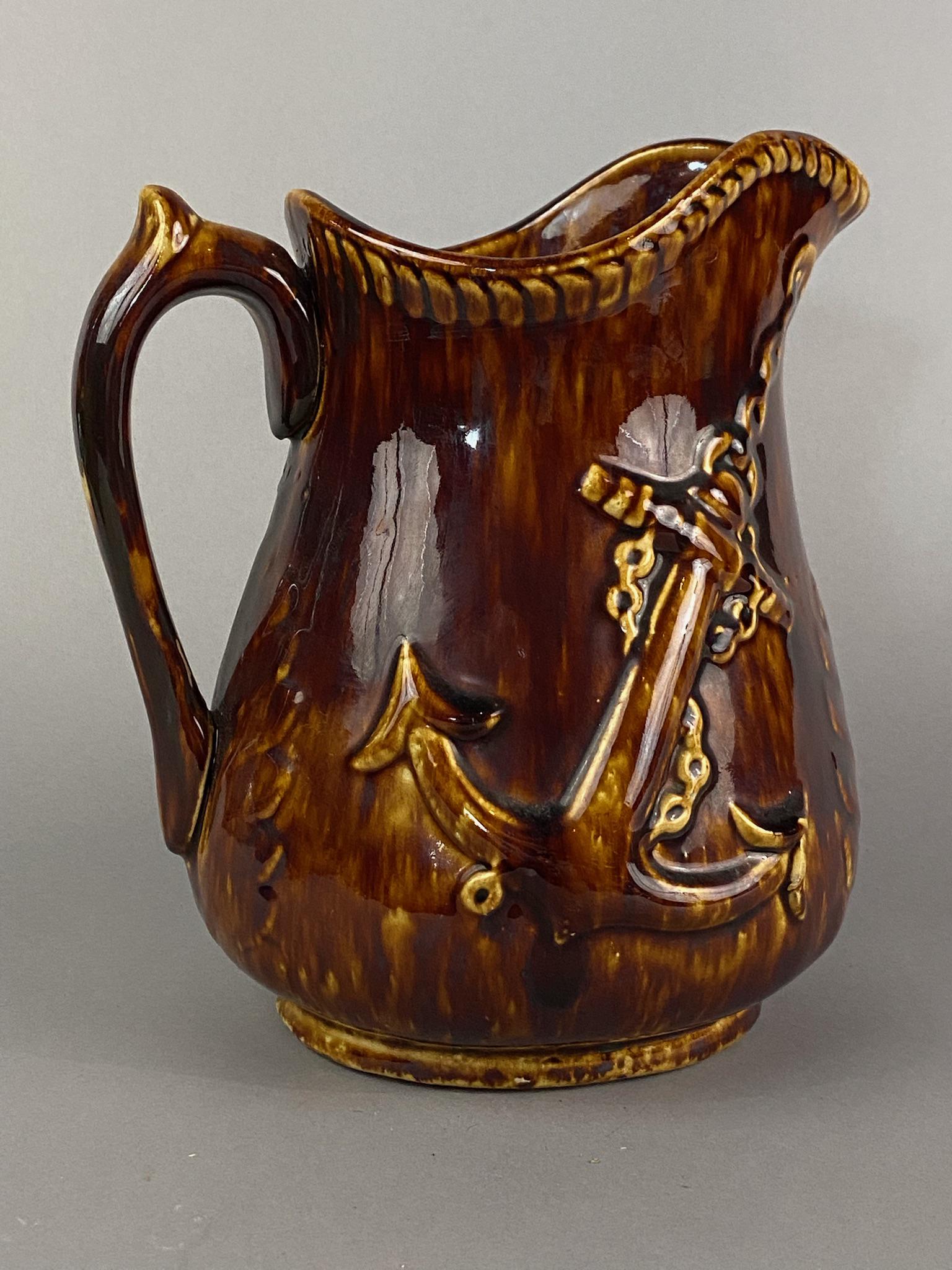 Large Rockingham/bennington Pitcher With Anchor