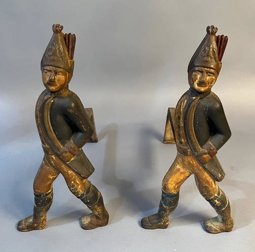 Antique Hessian Andirons In Original Surface