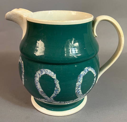 Rare Green Mocha Ware Pitcher W Worm Pattern