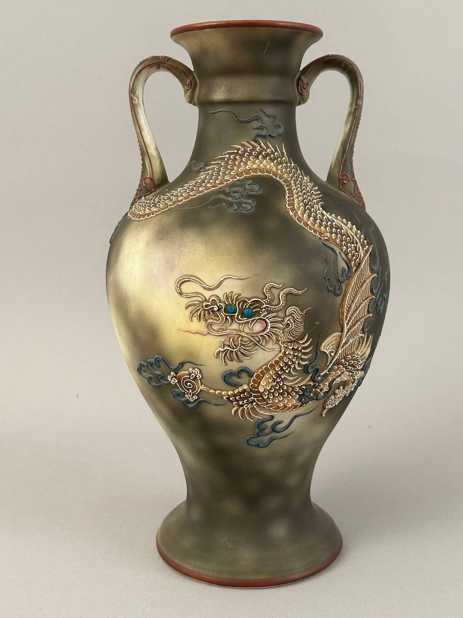 Large Nippon Moriage Dragonware Vase Auction