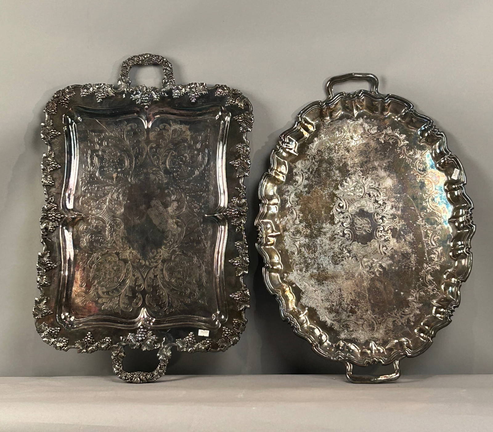 Two Large Vintage Silver Plate Platters Auction